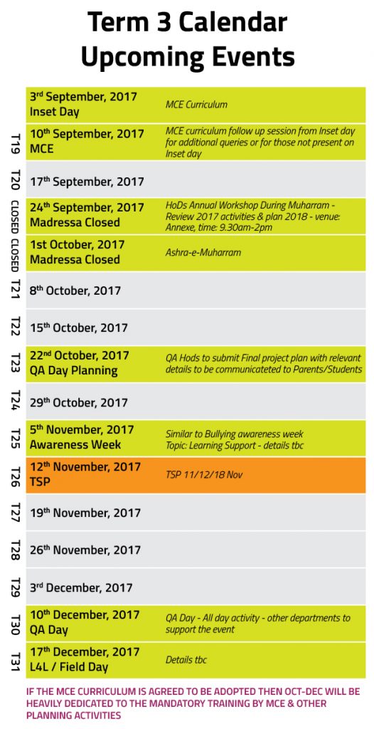 Term 3 Events Calendar » S I Madressa